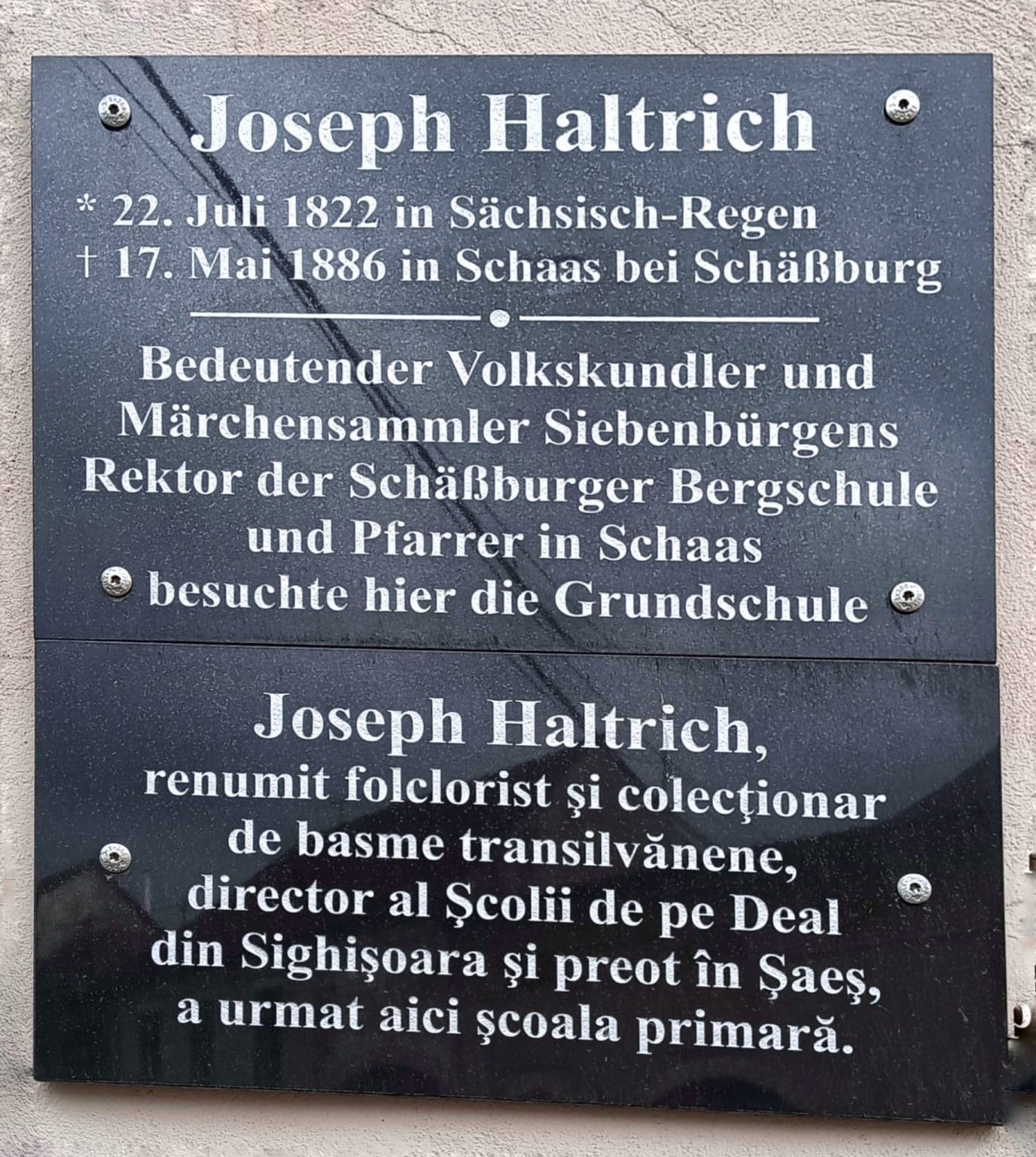 Placă memorială Joseph Haltrich dezvelită la Reghin - Stiri din Mures ...